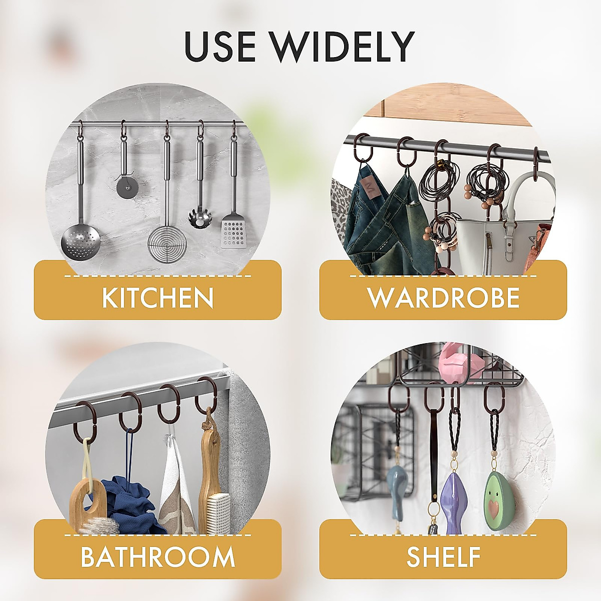 Amazer Plastic Shower Curtain Rings, 24 Pcs Brown Shower Curtain Rings, Shower Curtain Hooks Rings, Plastic Shower Curtain Hooks for Bathroom Shower Rod, Shower Rings Loops for Shower Curtain