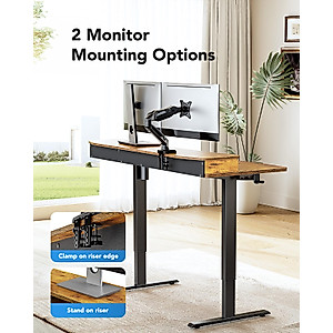 HUANUO 48" x 26" Electric Standing Desk with 2 Drawers & 26.7" Large Keyboard Tray, C-Clamp Mount Compatible, Adjustable Computer Desk for Home Office, Stand Up Desk with 4 Height Presets, Vintage