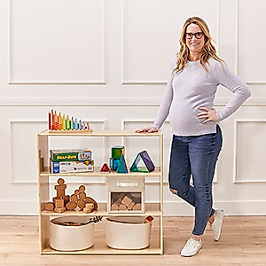 ECR4Kids Streamline 3-Shelf Storage Cabinet, 36in High, Double-Sided Display, Natural