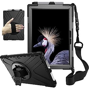 ZenRich Surface Pro 7 Plus/Pro 7 / Pro 6 / Pro 5 / Pro 4 / Pro LTE Case with Pencil Holder, Rotatable Stand, Hand Strap and Shoulder Belt Heavy Duty Shockproof Full Body Protective-Black