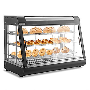 ROVSUN Pizza Warmer Food Warmer Display Countertop, Electric Commercial Food Warmer w/LED Adjustable Removable Shelves Glass Door, Pastry Display Case for Buffet Restaurant Party (35" Length-1500W)