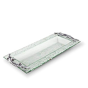 Arthur Court Glass Oblong Cheese Serving Tray with Meta Olive Handles Branch 17.5 inch x 7 inch