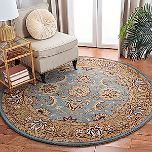 SAFAVIEH Heritage Collection 3'6" Round Blue/Gold HG958A Handmade Traditional Oriental Premium Wool Area Rug