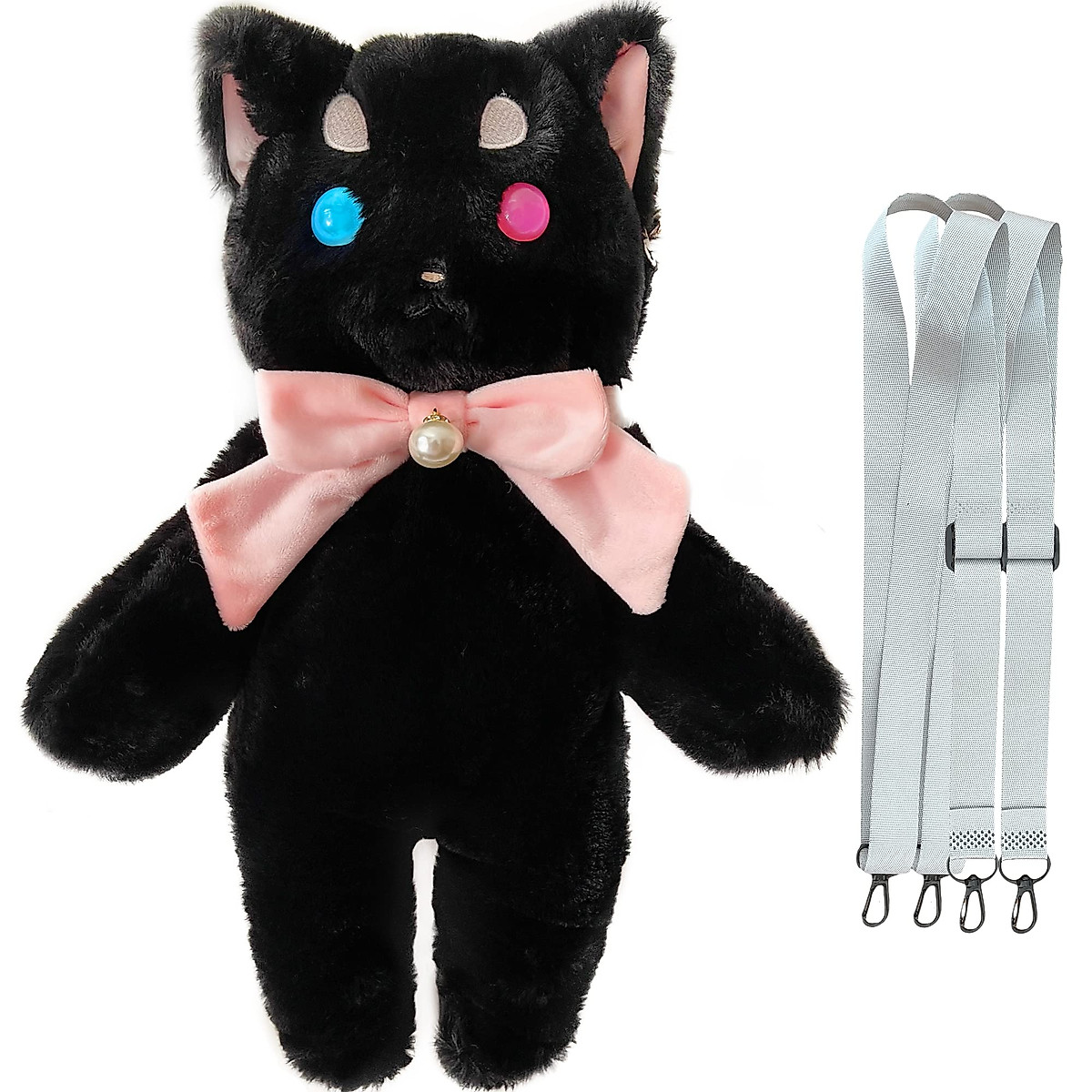 Liokoon Black Cat Plush Backpack Stuffed Animal Bag Purse Cute Kawaii Stuff Plushie Gift for Adults Women