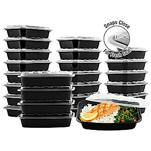 Snap Pak Plastic Food Storage, Meal Prep, Take-Out Delivery Container Rectangular, 25 Count (Pack of 1), Black Base/Clear Lid