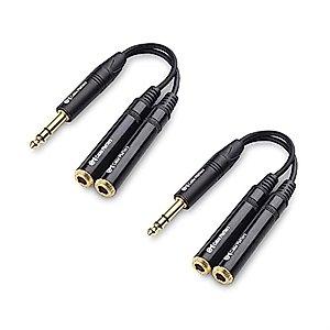 Cable Matters 2-Pack TRS Male to 2X TRS Female 1/4 Splitter Cable (1/4 Inch Headphone Splitter Cable) in Black - 0.2m / 6 Inches