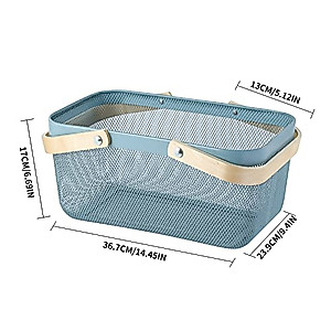 Lifuxiu Metal Mesh Steel Basket mesh basket with handle，Storage Organizer Basket Fruit Vegetable Basket, Solutions for Kitchen, Garden ,Picnic,Gifts and More (Blue)