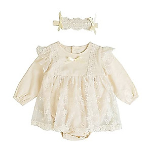 HOOLCHEAN Baby Infant Girls' Lace Beige Bodysuits Dress with Headband, 0-6 Months
