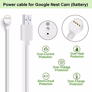 iMah Extended USB Power Charging Cable Compatible with Google Nest Cam (Battery), 6.56ft (2m)