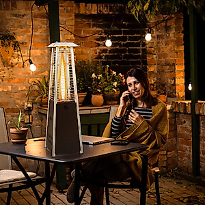 Giantex Pyramid Patio Heater, 9500 BTU Tabletop Portable Propane Heater w/Glass Tube, Simple Ignition System, Dancing Flame, CSA Certification, 35" Outdoor Electric Heater for Backyard Garden, Bronze