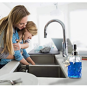 JASAI Diamond Design 12 Oz Glass Soap Dispenser, Kitchen Soap Dispenser with 304 Rust Proof Stainless Steel Pump, Bathroom Soap Dispenser for Hand Soap, Soap, Lotion(Clear)