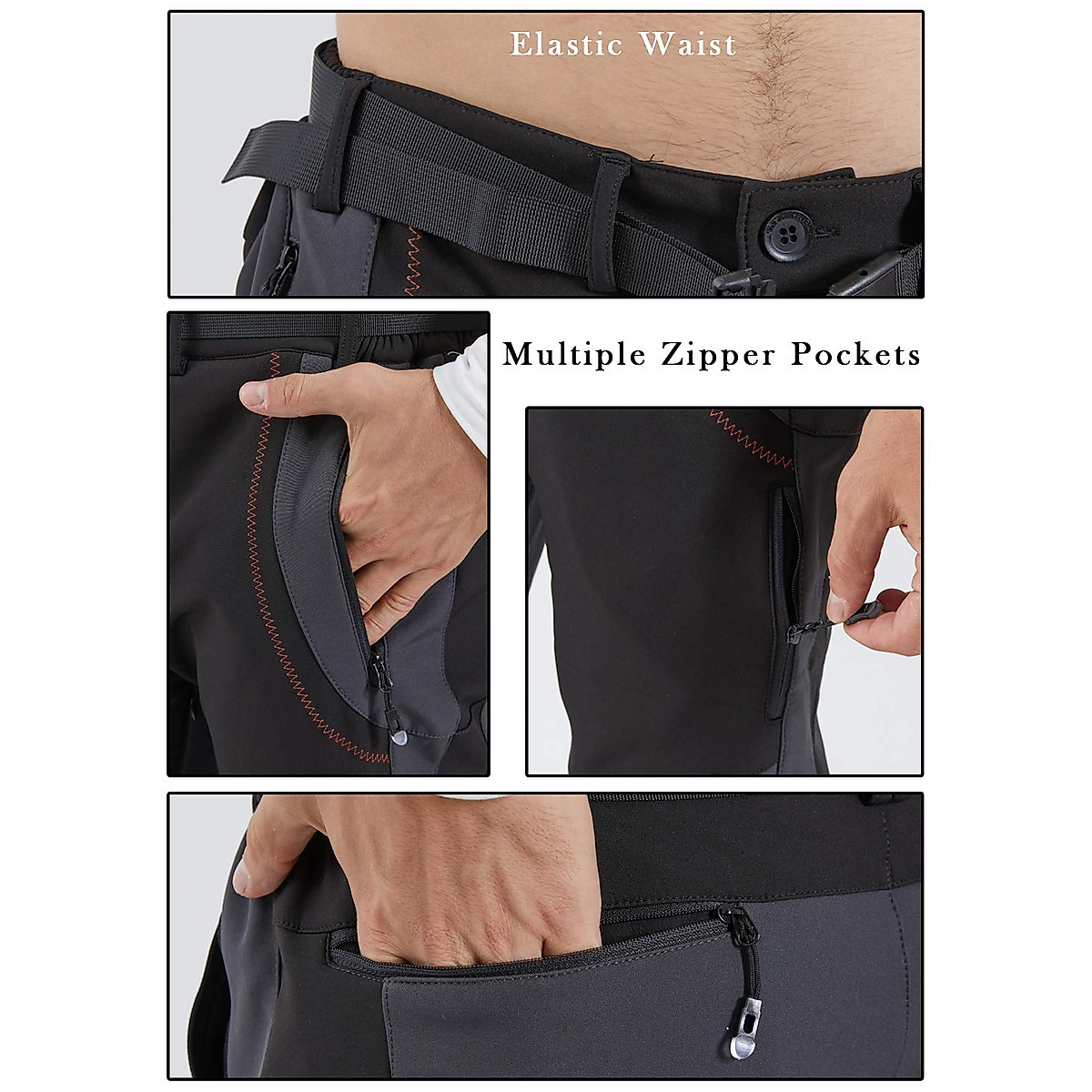 Gash Hao Men's Ski Snow Pants Waterproof Hiking Snowboard Pants Breathable Fleece Lined Zipper Bottom Leg (Black 34W X 30L)