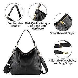 Hobo Bags for Women Roomy Women Handbags Hobo Shoulder Bags Tote PU Leather Purse with Adjustable Shoulder Strap and Tassel(Black)