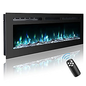 50 Inch Electric Fireplace Inserts, Wall Mounted Fireplace, Led Fireplace with Logs, Recessed Electric Fireplace with Remote Control, Linear Fireplace, 9 Multi Color Flames, 750/1500W