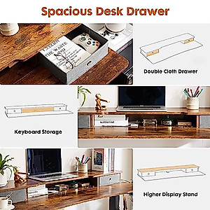 Sweetcrispy Electric Standing Desk Adjustable Height, 55 x 24 inch Stand up Sit Stand Desk with Drawers, Ergonomic Home Office Rising Table Computer Workstation with Storage Shelf, Rustic Brown