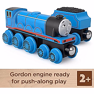 Thomas & Friends Wooden Railway Toy Train Gordon Push-Along Wood Engine & Coal Car For Toddlers & Preschool Kids Ages 2+ Years