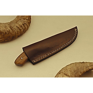 Custom Handmade Full Tang Damascus Steel Hunting Camping Skinner Knife - Wood Handle | Sheath | EDC