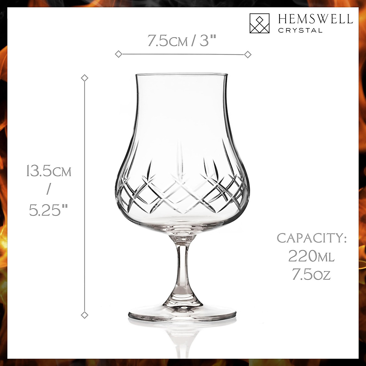 Hemswell Crystal Small Cut Crystal Brandy Snifter Glass - Traditional Cut Elegant and Refined Crystal Cut Glass - Nosing Glass - Suitable for Most Neat Spirits - Made in Europe