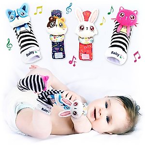BABY K Baby Rattle Socks for Girls & Boys (Pet Set) - Baby Toys 6-12 Months - Baby Wrist Rattles and Foot Rattles - Baby Toys for Newborns As Gift - Easy to Wear Baby Rattle Toys
