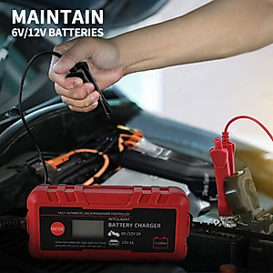 Sailnovo 4A Smart Car Battery Charger, 6V 12V Automotive Charger Maintainer Fully Automatic 8-Stages Trickle Charger for Automotive Motorcycle Car Battery, Portable 4A Car Battery Charger 6V 12V