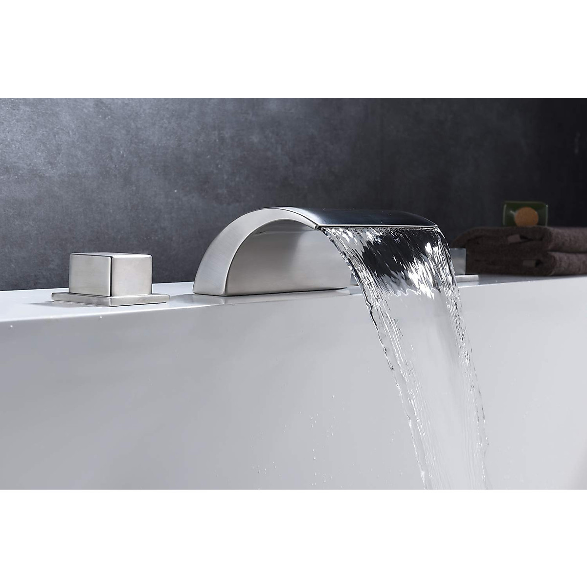 sumerain Roman Tub Faucets Brushed Nickel,Waterfall Spout for High Flow Rate,Include Valve and Trim Set