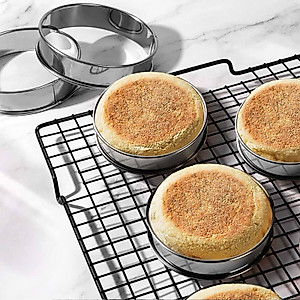 FANGSUN 4 Inch English Muffin Rings, Stainless Steel Crumpet Rings, Tart Rings for Baking, Double Rolled Nonstick Round Cake Ring, Metal Pastry Ring Mold for Dessert Food Making Tool