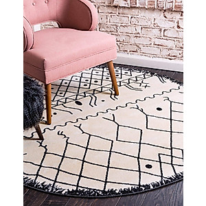 Unique Loom Fez Collection Tribal, Moroccan, Bohemian Area Rug, 3' 3" x 3' 3", Beige/Black