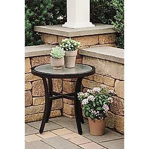 Garden Elements Bellevue Patio Table, Round Aluminum Base and Rim with Glass Top, Mocha, 20"