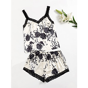 Floerns Women's Plus Size Contrast Lace Camisole and Shorts Pj Set Sleepwear Black and White 3XL