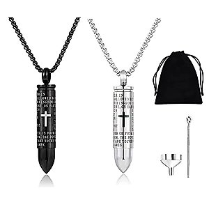AnHeLin 2PCS Bullet Urn Necklace for Ashes, Cremation Necklack for Ashes, Urn Necklaces for Ashes for Women Men, Cremation Jewelry Locket Stainless Steel Keepsake Waterproof Memorial Pend, Black