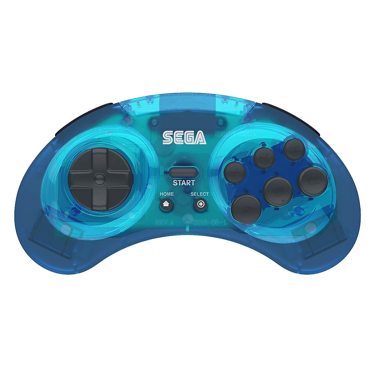 Retro-Bit Official Sega Genesis Bluetooth Controller 8-Button Arcade Pad for Nintendo Switch, Android, PC, Mac, Steam (Clear Blue)