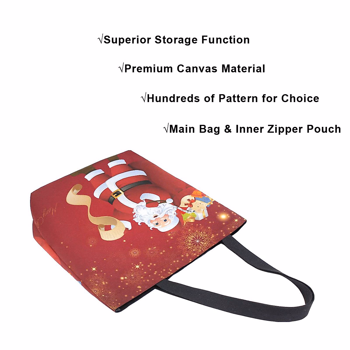 ALAZA Firework Christmas Santa Claus Canvas Tote Bag for womenLarge Women Casual Shoulder Bag Handbag,Shopping Grocery Cotton Bag Reusable,Multipurpose,Heavy Duty For Outdoors Weekender Travel