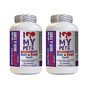 I LOVE MY PETS LLC Dog Skin and Coat Supplements - PET Healthy Hair and Coat - for Dogs and Cats - Premium Formula - Dog Vitamin a - 2 Bottles (120 Treats)