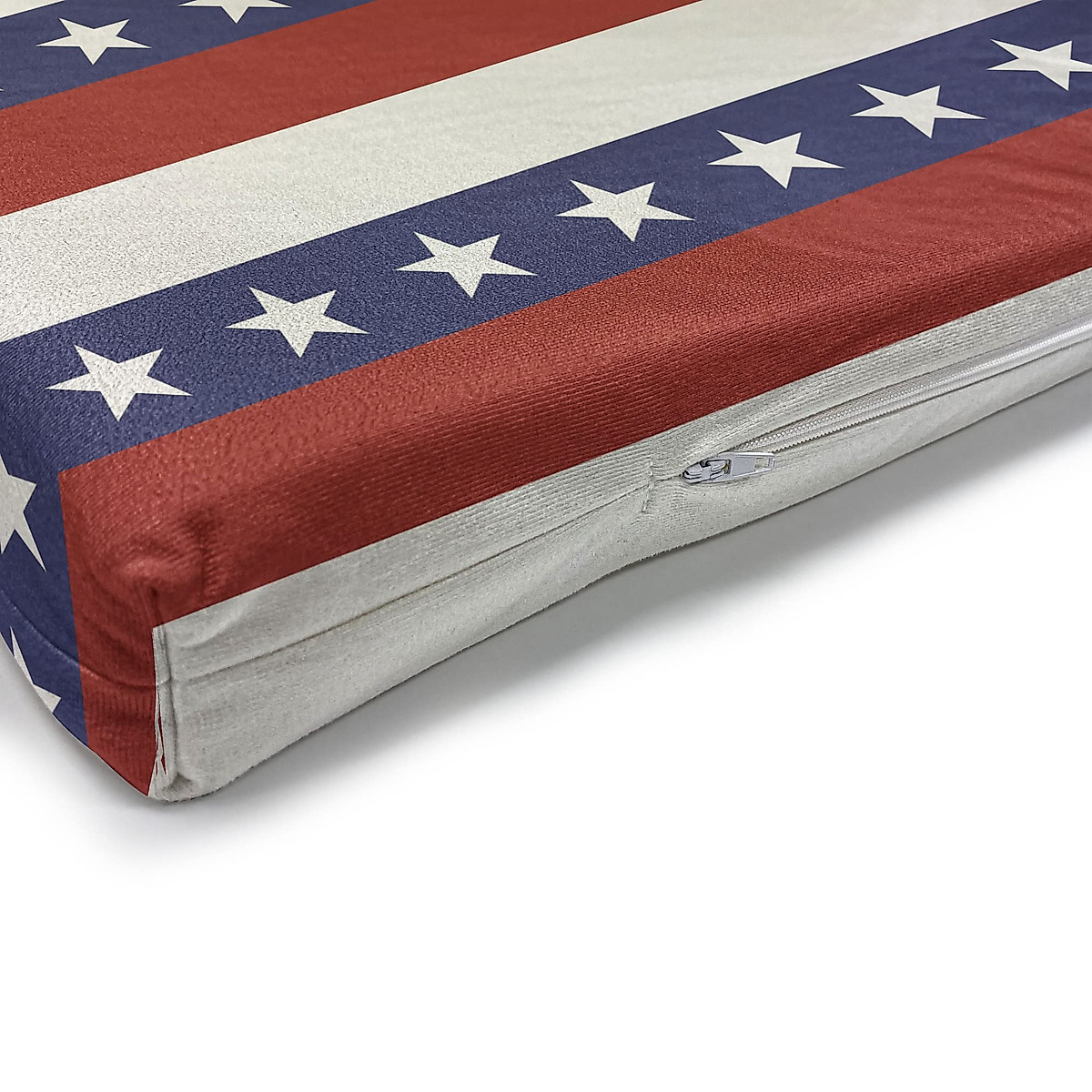 Ambesonne 4th of July Bench Cushion, Stars and Stripes Pattern American Flag Inspired Patriotic Theme, Standard Size Foam Pad with Decorative Fabric Cover, 45" x 15" x 2", White Blue
