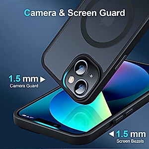 VOFATA Magnetic for iPhone 14 Case for iPhone 13 Case [Military Grade Drop Tested][Compatible with MagSafe] Shockproof Protective Translucent Matte Hard Back Slim Thin Phone Cover 6.1 inch, Black
