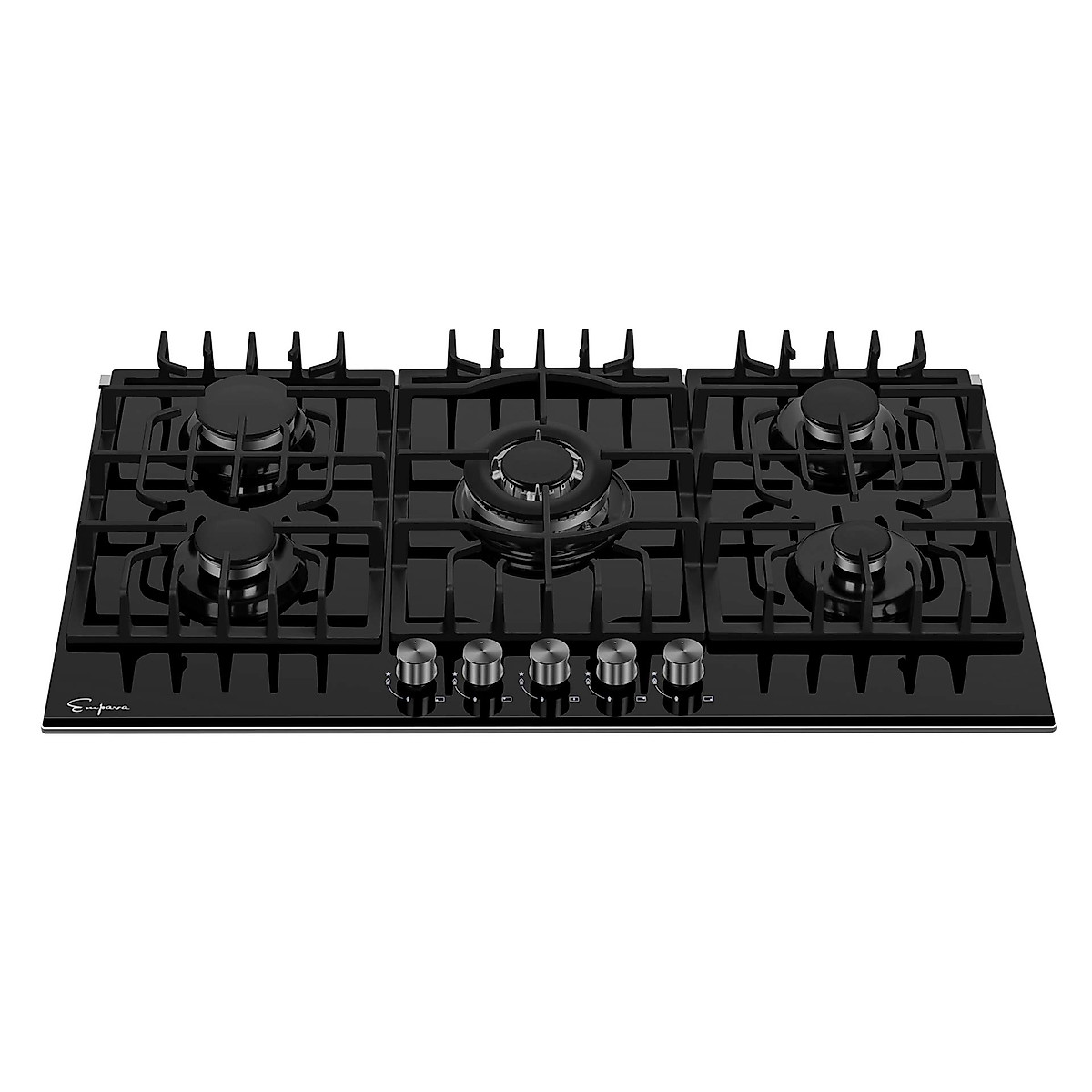 Empava 30" Gas Stove Cooktop LPG/NG Convertible with 5 Italy SABAF Burners Tempered Glass in Black, 30 Inch