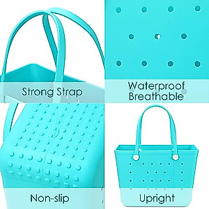 MYHOZEE Beach Bag Tote Swim Bag Women,Rubber Beach Tote Bags With Hole Waterproof Washable Durable Open Handbag for Beach Pool Boat Sports,Green