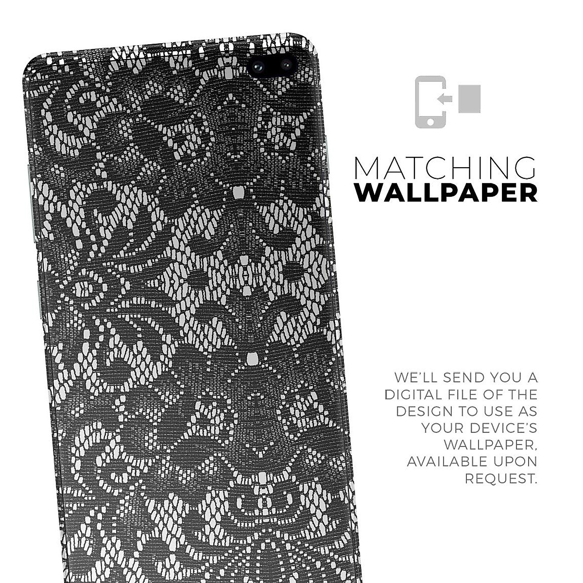 DesignSkinz Black and White Lace Pattern V108 Protective Vinyl Decal Wrap Skin Cover Compatible with The Samsung Galaxy S20 (Screen Trim & Back Glass Skin)