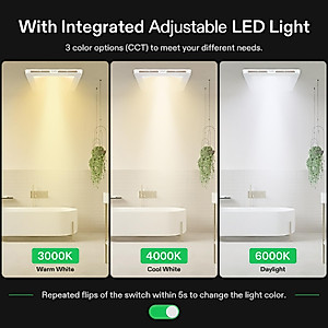 VIVOSUN Bathroom Ventilation and Exhaust Fan with LED Light, Ceiling Mount Vent Fan & Adjustable Light Combo, 1.0 Sones, 110 CFM, 4 Inch Duct Fan for Bath, Shower, Office, Restroom, 105 sq. ft