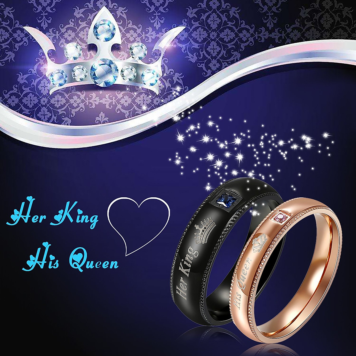 OIDEA His Queen Stainless Steel CZ Wedding Ring Bands Matching Sets for Couples Valentines Day Promise Gifts,Size 5
