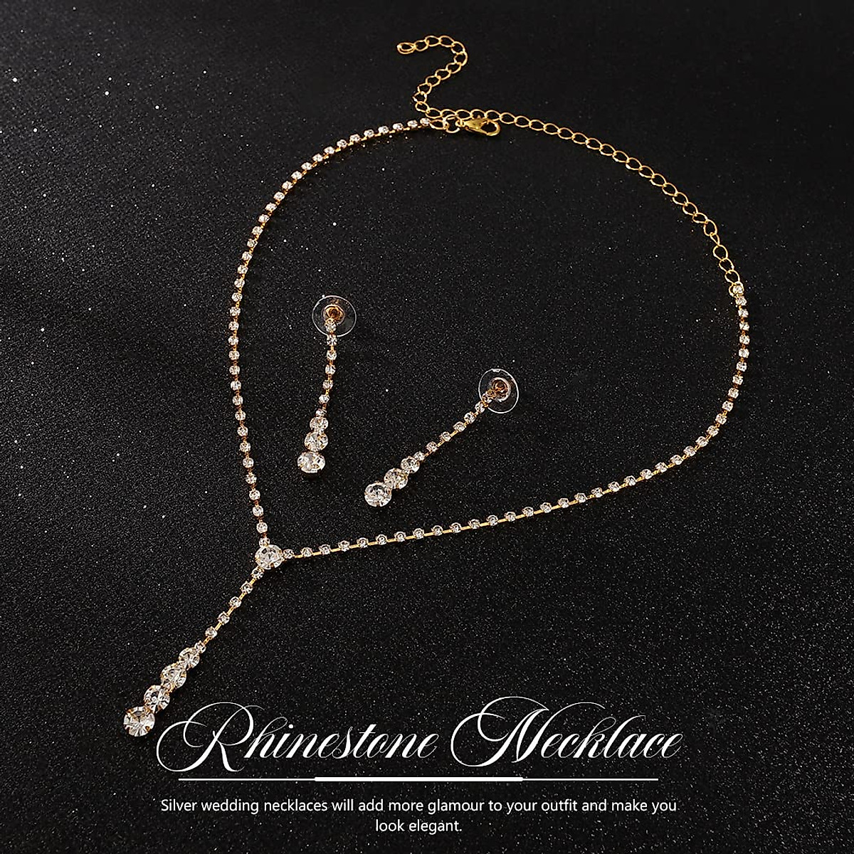Yean Bride Silver Bridal Necklace Earrings Set Crystal Wedding Jewelry Set Rhinestone Choker Necklaces for Women (Gold)