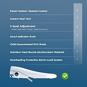 Bidet Toilet Seat, Elongated Heated Toilet Seat with Instant Warm Water & Dryer, Smart Bidet Warmer, Feminine & Front Rear Wash, Remote, Self-Clean Nozzle, Slow Close Lid, Prompt Sound Version