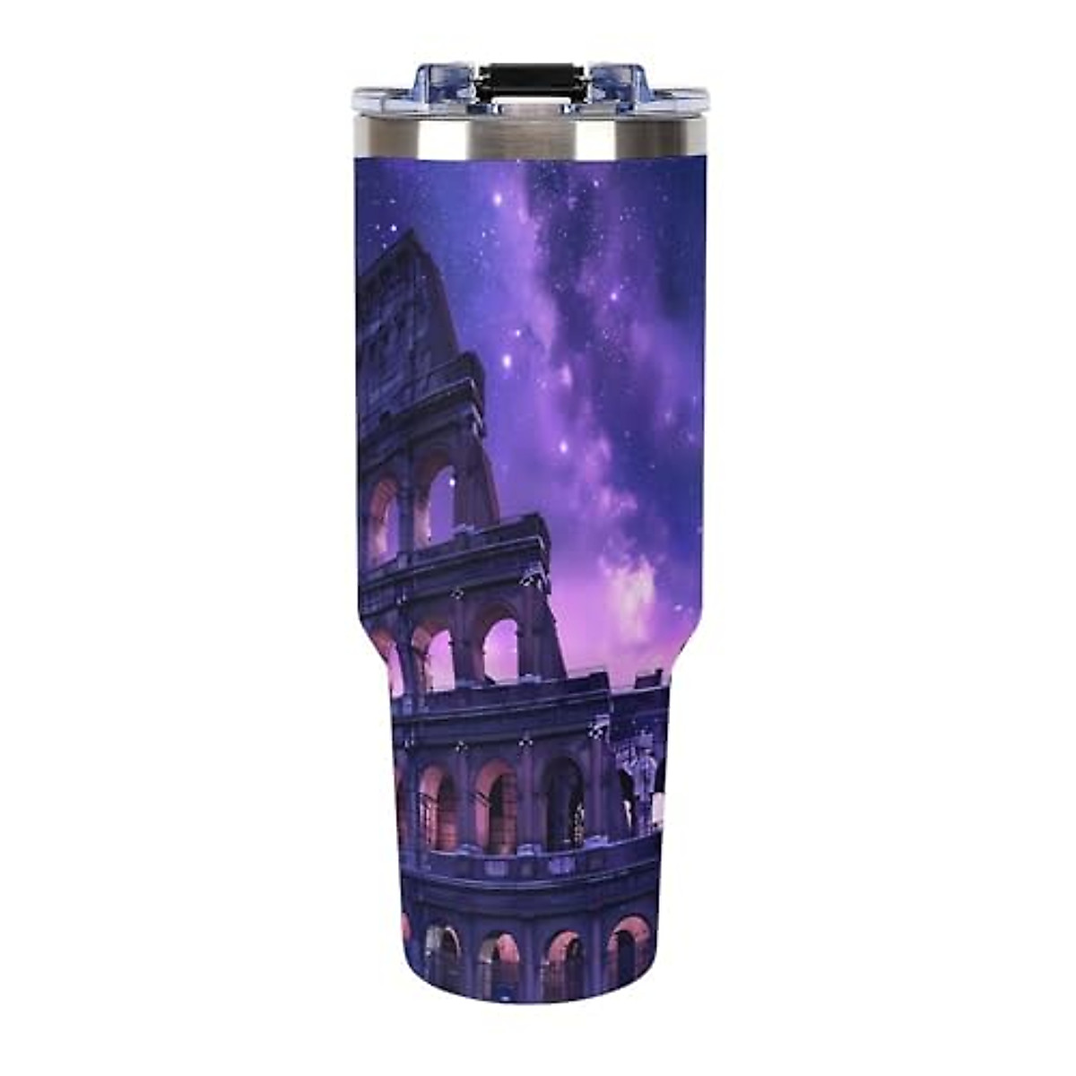 Rome Italy Famous Ancient Landmark Insulated Tumbler with Lid And Straw Stainless Steel Travel Coffee Mug 40oz Light Rose Red-style