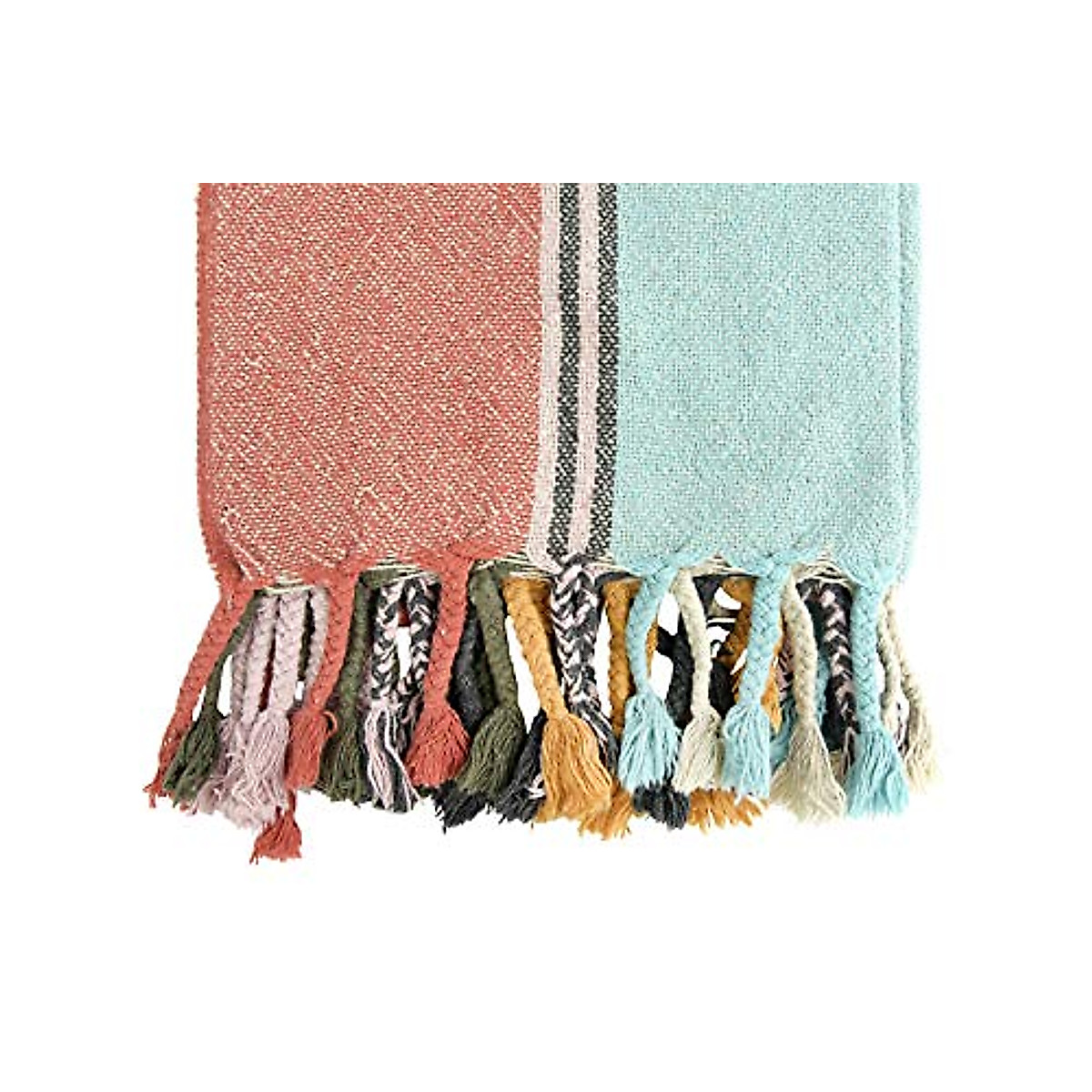 Creative Co-Op DF2410 60" L x 50" W Recycled Cotton Blend Striped Braided Fringe Throw, Multicolor