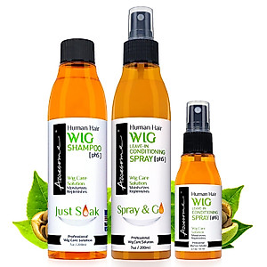 Awesome Human Hair Wig Shampoo & Conditioner, Premium set of 3, Promoting Silkiness, Shine & Freshness I Preventing Dryness (7 fl oz, 2.3 fl oz travel size)