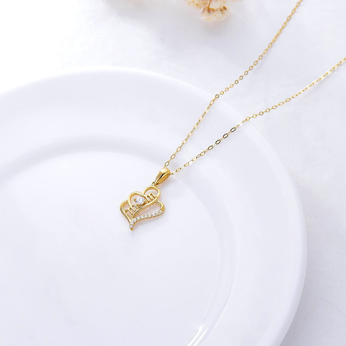 Rikelus Mothers Day Gift for Mom,14K Real Gold Mom Heart Necklace for Women Wife Mom Grandma,Yellow Gold I Love You Mom Pendant Necklace Jewelry Gift for Mothers Day 16+1+1 inch