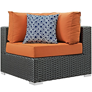 Modway Sojourn Casual Seating 10 Piece Outdoor Patio Rattan Sectional Set with Sunbrella Brand Tuscan Orange Canvas Cushions