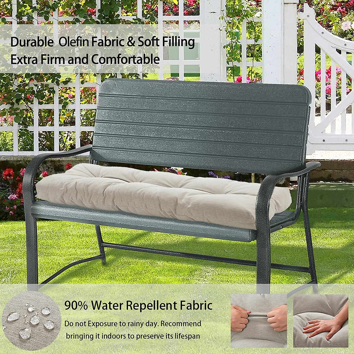 FUNHOME Comfortable Outdoor Bench Cushion, Lounge Seat Pads,(Pack of 1), Swing Cushion for Lounger Garden Furniture Patio Lounger Bench,42x18 Inch-Light Brown