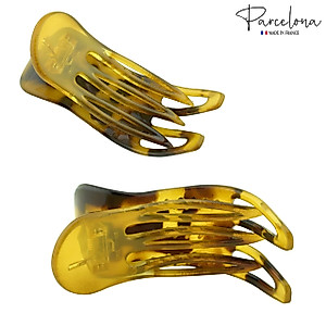 Parcelona French Simply Bear Paw Medium 3” Celluloid Acetate Side Slide In Jaw Yoga Fine Hair Claw Clip for Women and Girls (Light Tortoise Shell)