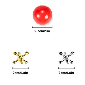 Gejoy 4 Set Jacks Game Christmas Toys Kit, Include 40 Pieces Metal Jacks and 4 Pieces Red Rubber Balls with Bag for Kids and Adults